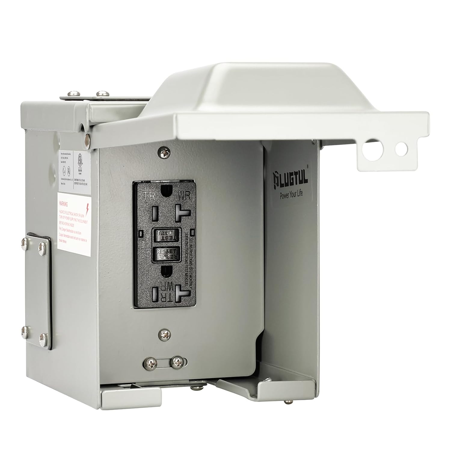 PLUGTUL Outdoor GFCI Outlet Box - Weatherproof 20A WRTR Receptacle, ETL ...